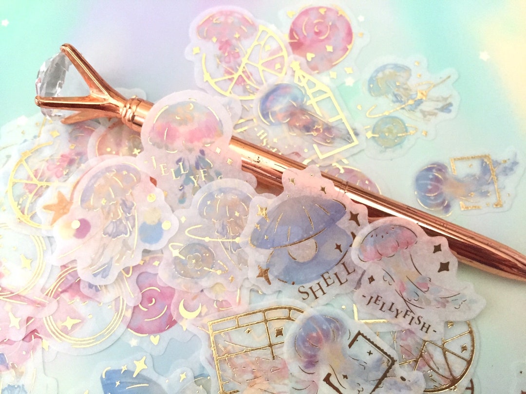 45 Ocean Themed Stickers Under the Sea Jellyfish Pearl Shell Seashell ...