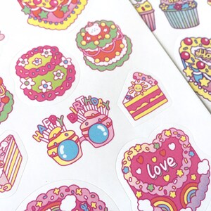 4 Sheets Mini Cake Cupcake Birthday Cake Sticker Colorful Cartoon Cake ...