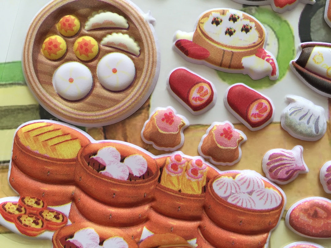 40 Cute Dim Sum Stickers Mini Chinese Bun Puffy Sticker Asia Gourmet ...