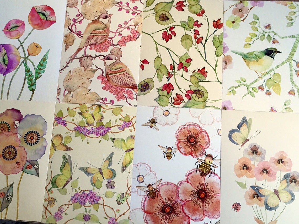 22 Flower Bird Postcard Fancy Garden Flower Plant Butterfly Post Card ...