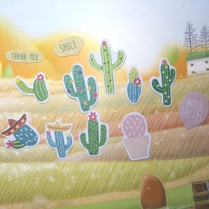 Cactus Plant Sticker Mini Potted Cactus Green Garden Paper Sticker Mini ...