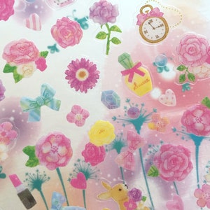 Rabbit Flower Sticker Cute Rabbit Pink Flower Themed Fancy Garden ...