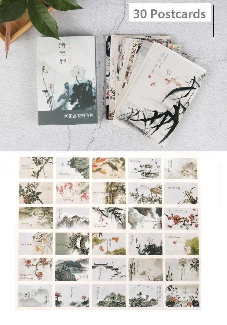 30 Chinese Landscape Painting Postcard Ink Brush Painting Calligraphy ...