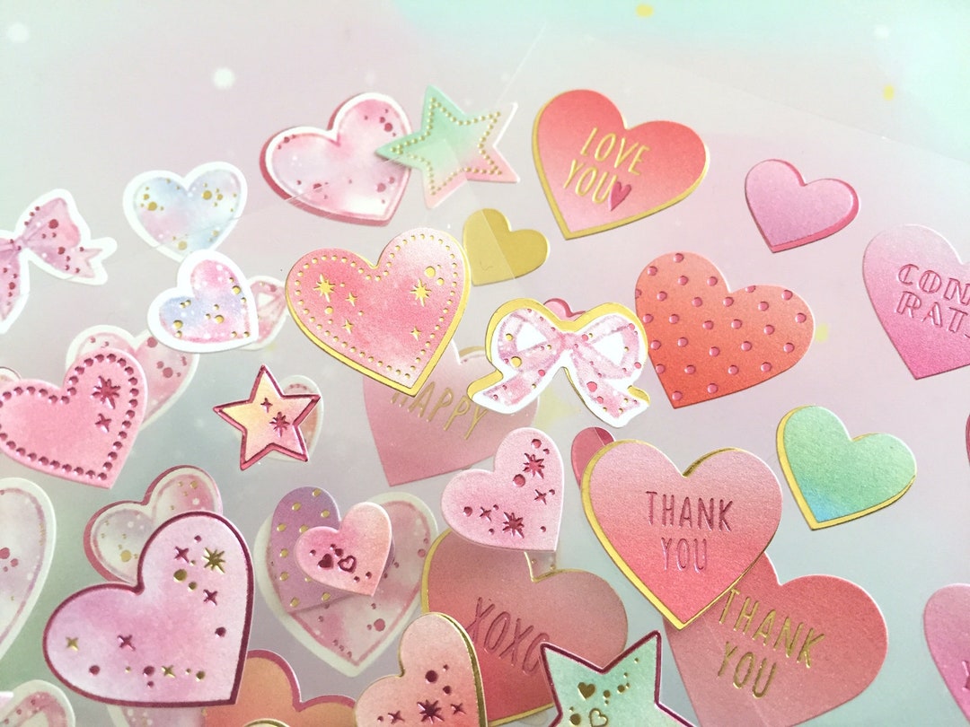 Heart Label Sticker Thank You Heart Little Star Ribbon Red Heart Pink ...