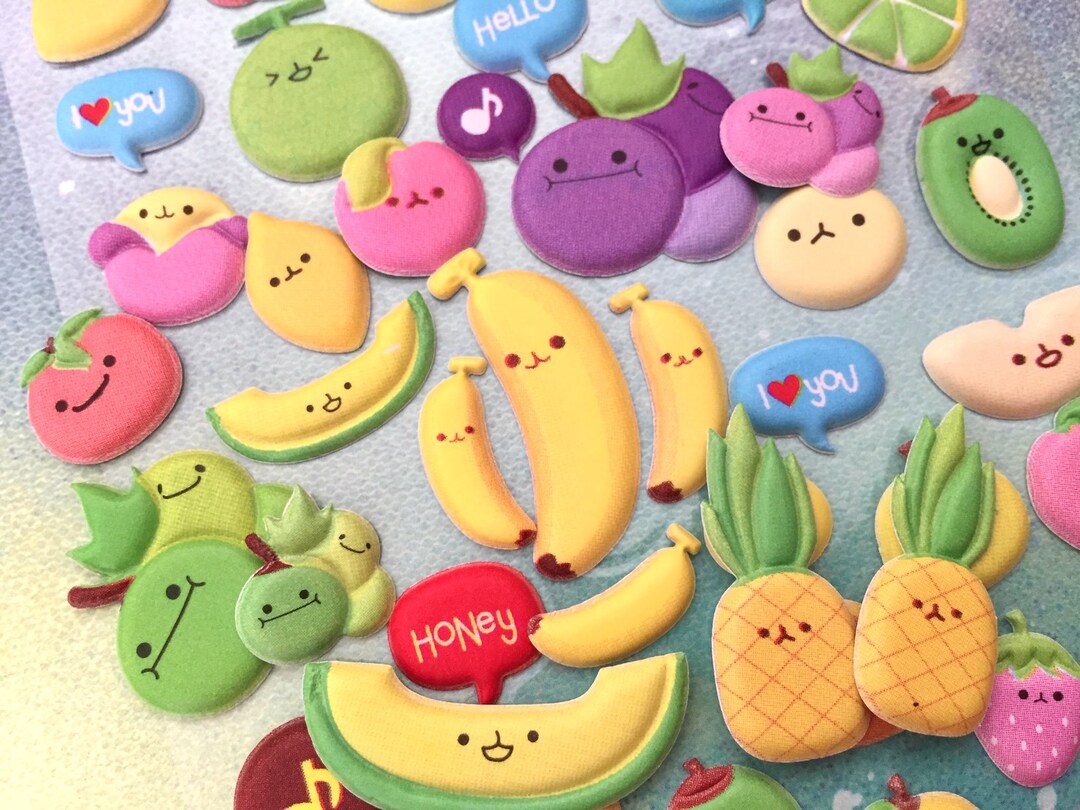 Cartoon Fruit Sticker Happy Colorful Fruit Party Peach Strawberry ...