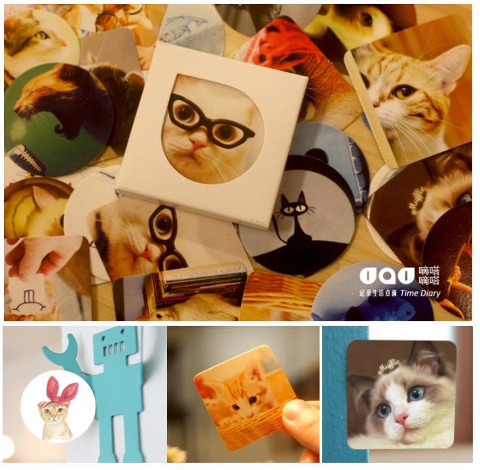 Cartoon Cat Label Meow Meow Sticker Kawaii Flower Cat Kitty | Etsy