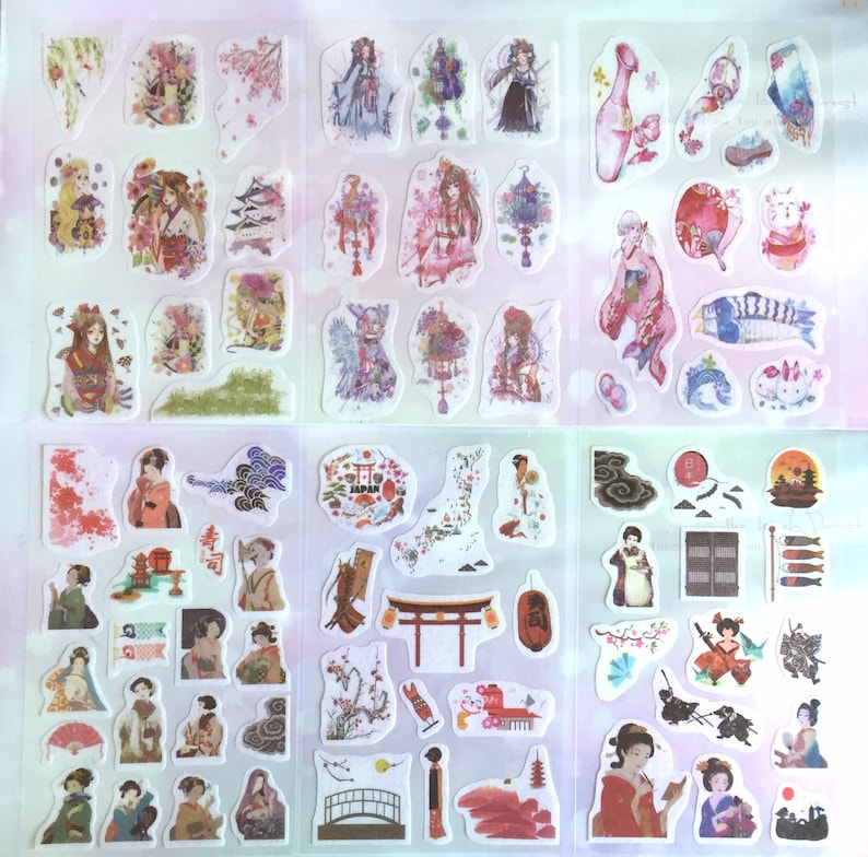 6 Sheets Ancient Japan Sticker Ancient Japan Beauty Japan Themed Geisha ...