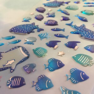 Blue Transparent Fish Epoxy Sticker Litte Fish Crowd Sea Animal Cute ...