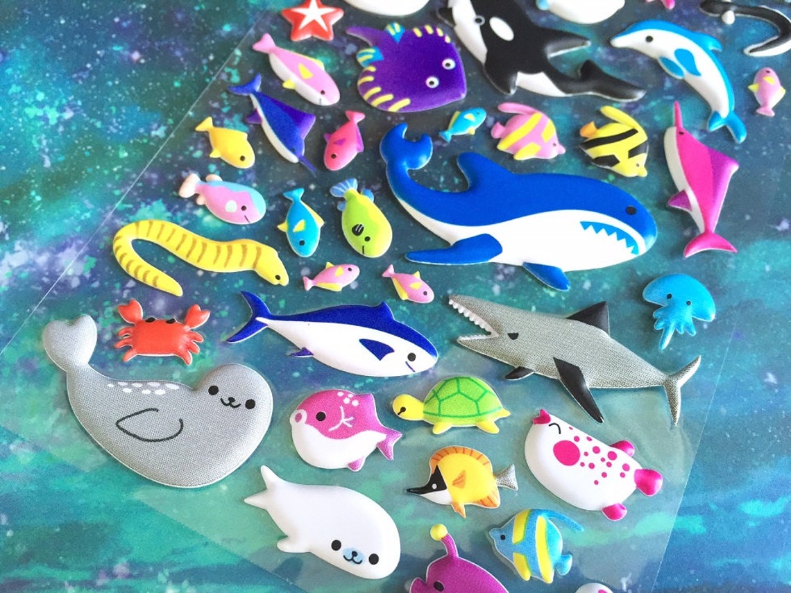 Sea seal shark whale sticker ocean world deep sea fish puffy | Etsy