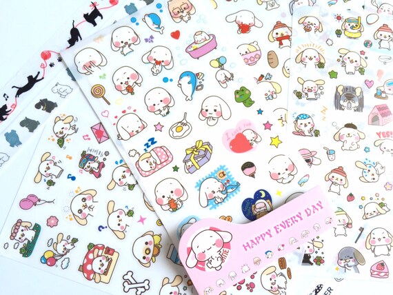 6 Sheets cute characters sticker set kawaii cartoon puppy dog | Etsy