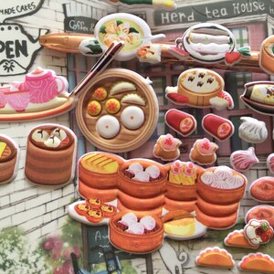40 Cute Dim Sum Stickers Mini Chinese Bun Puffy Sticker Asia Gourmet ...