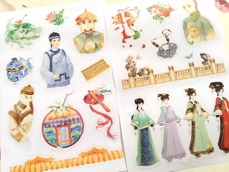 Set of 6 Ancient China Sticker Chinese Princess Beauty Qing Dynasty ...