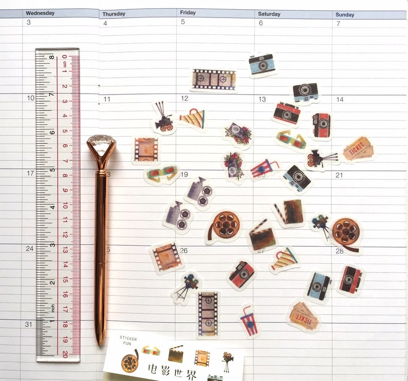 32 Old Movie Icon Stickers Filming Theme Movie Clipper Board Retro Film ...