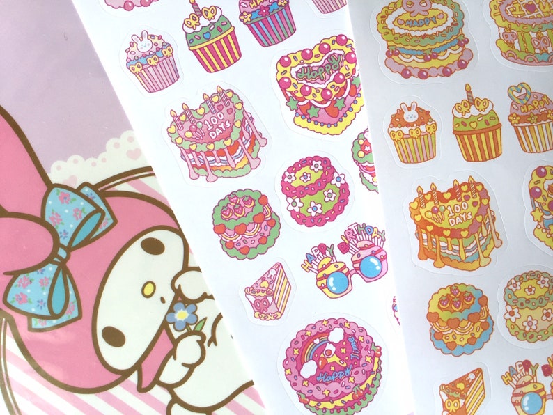 4 Sheets Mini Cake Cupcake Birthday Cake Sticker Colorful Cartoon Cake ...