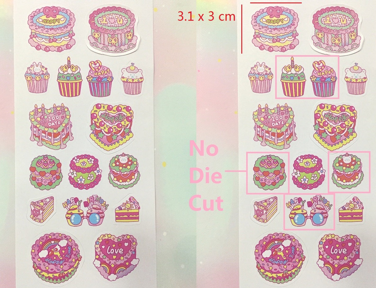 4 Sheets Mini Cake Cupcake Birthday Cake Sticker Colorful - Etsy