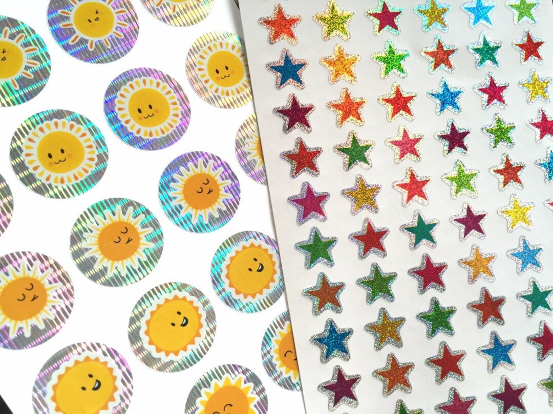 Sun Star Sticker Glitter Star Shimmer Star Shinny Sun Hologram Star ...