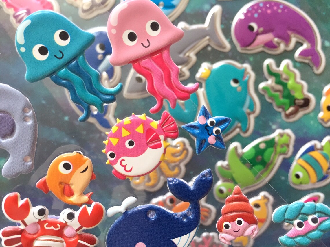 Cute Fish Sea World Sticker Colorful Underwater Rare Fish Jellyfish ...