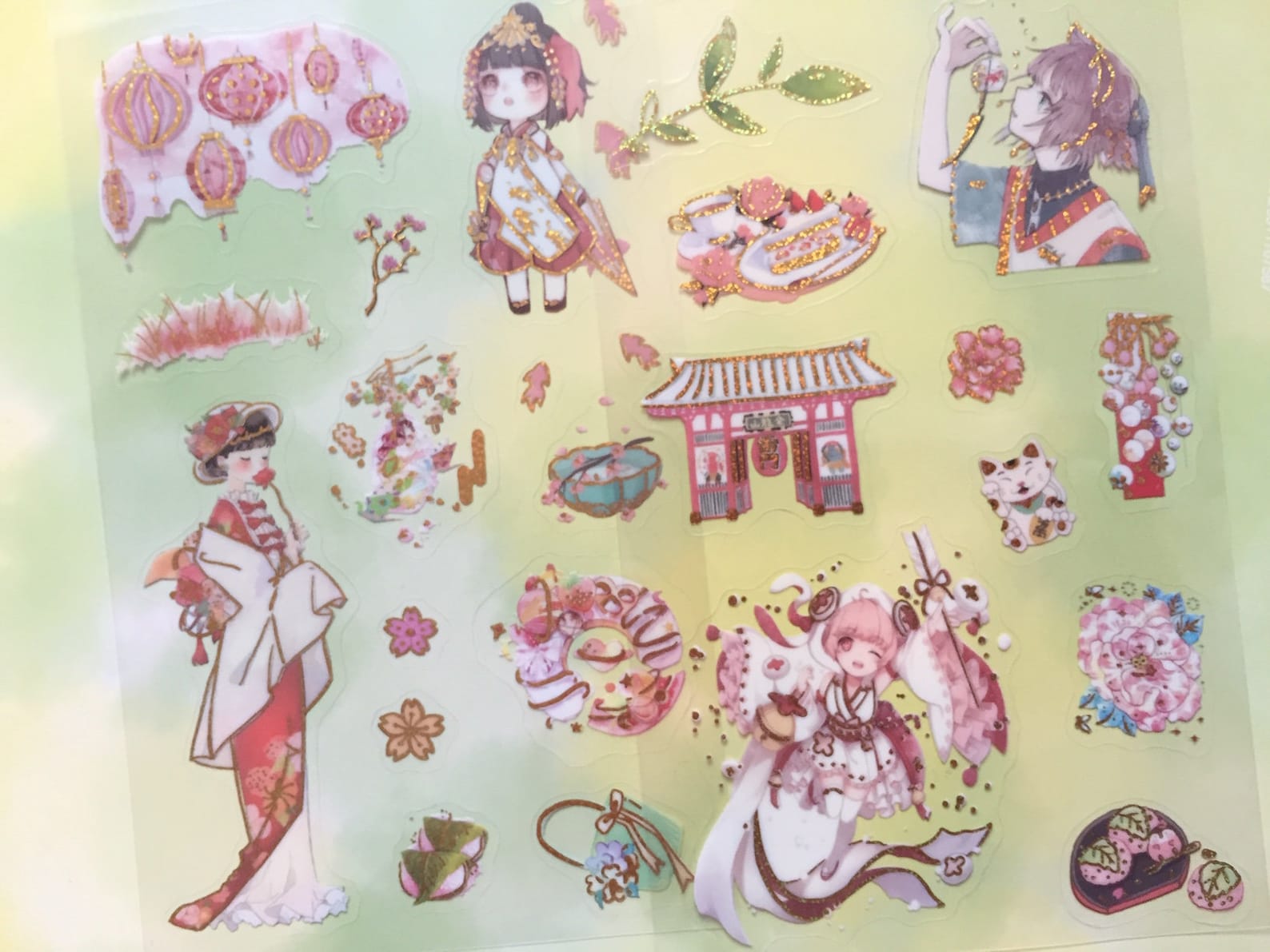 4 Sheets Japan Comic Girl Sticker Traditional Kimono Anime Cartoon ...