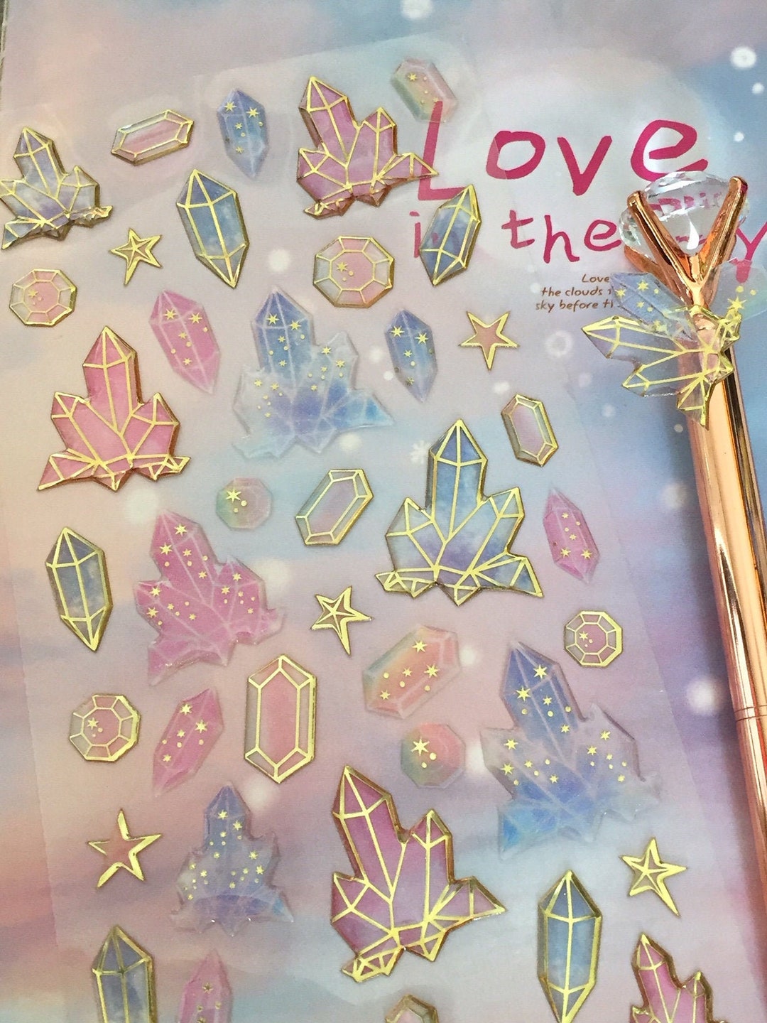 Raw Crystal Sticker Pink Stone Raw Gemstone Decor Crystal Theme Raw ...