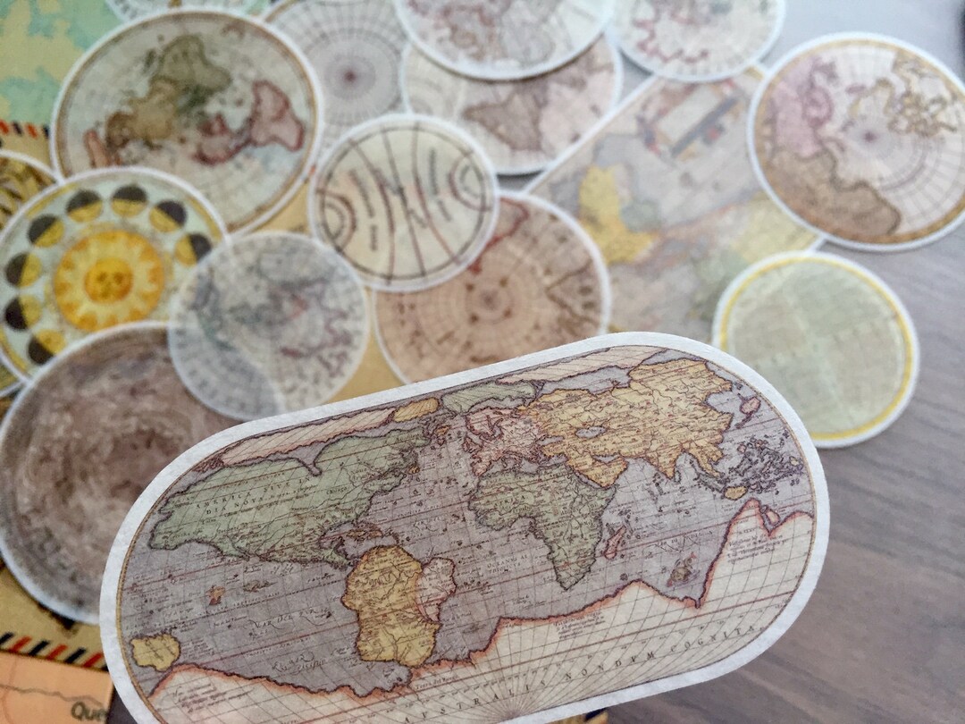 20 Retro World Map Sticker Mini Ancient Map Vintage Sailing Map Antique ...
