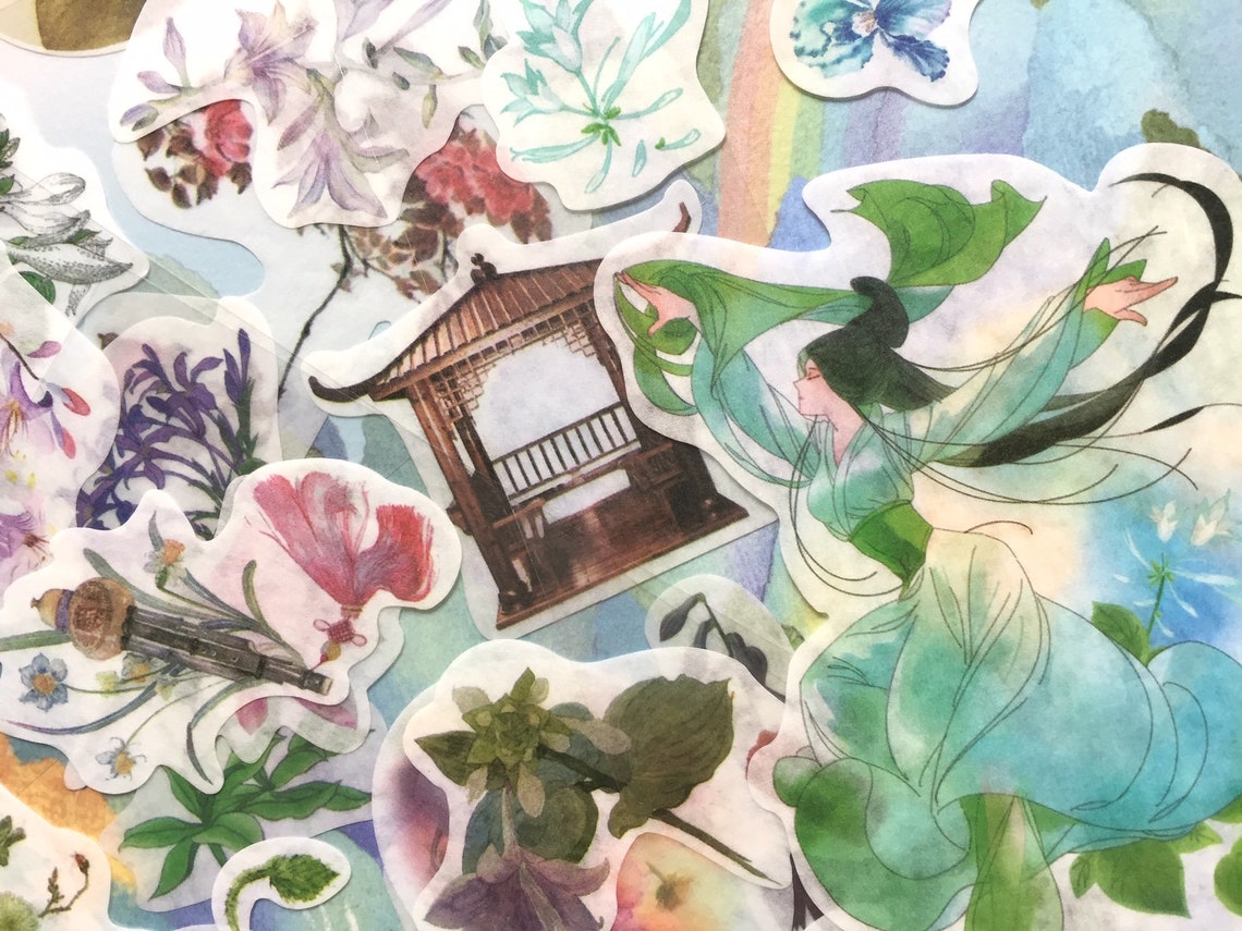 Set of 6 Oriental Flower Art Stickers Traditional Flower - Etsy