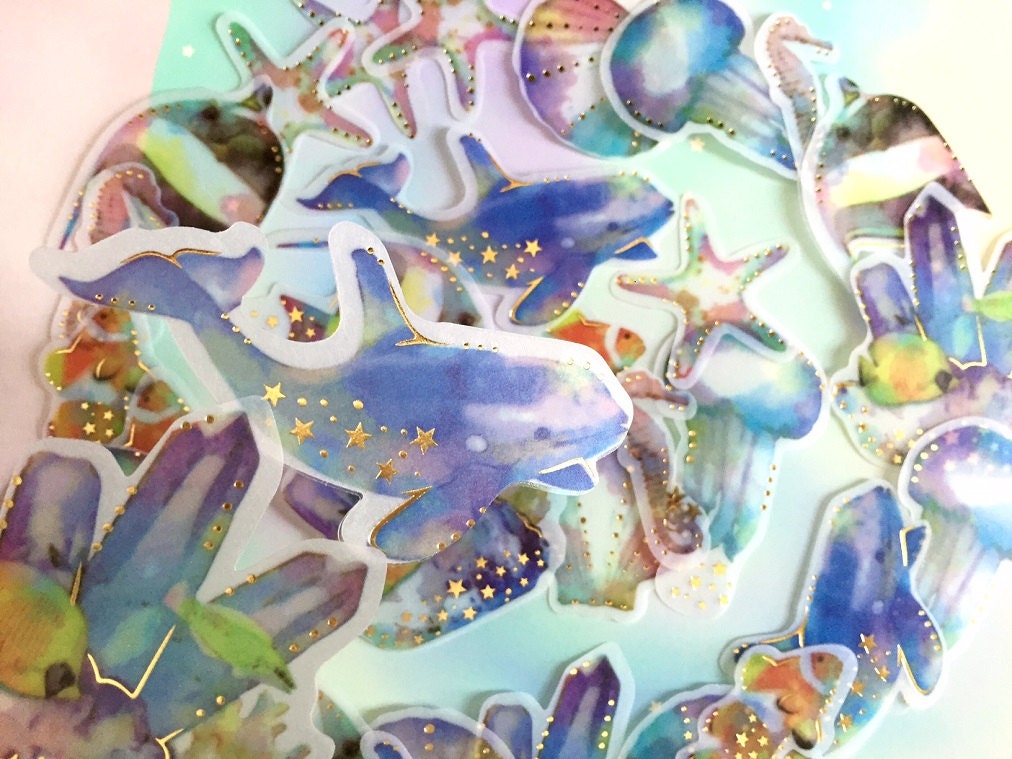 32 Sea Animal Sticker Blue Whale Jellyfish Tropical Fishes - Etsy