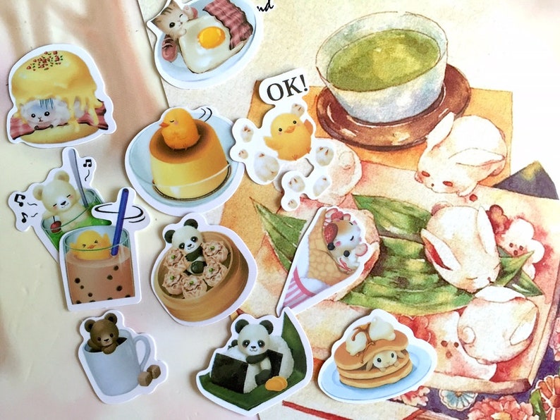 35 Cute Pet Animal Cute Food Sticker Rabbit Cat Adorable Pet - Etsy