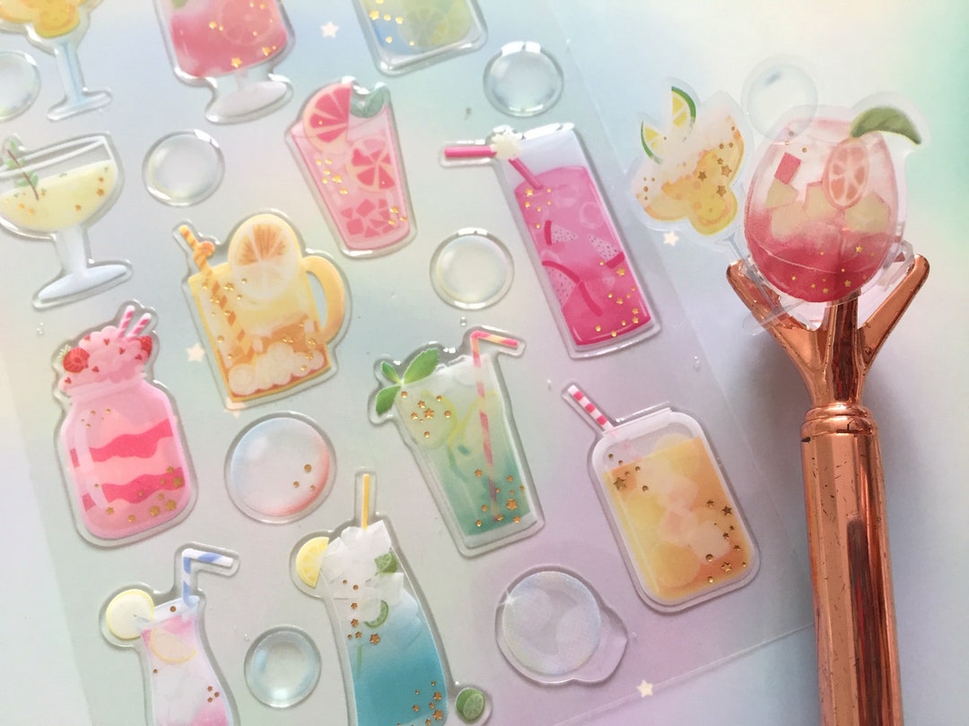 Colorful Iced Drink Epoxy Sticker Tropical Soda Drink Rainbow Party ...