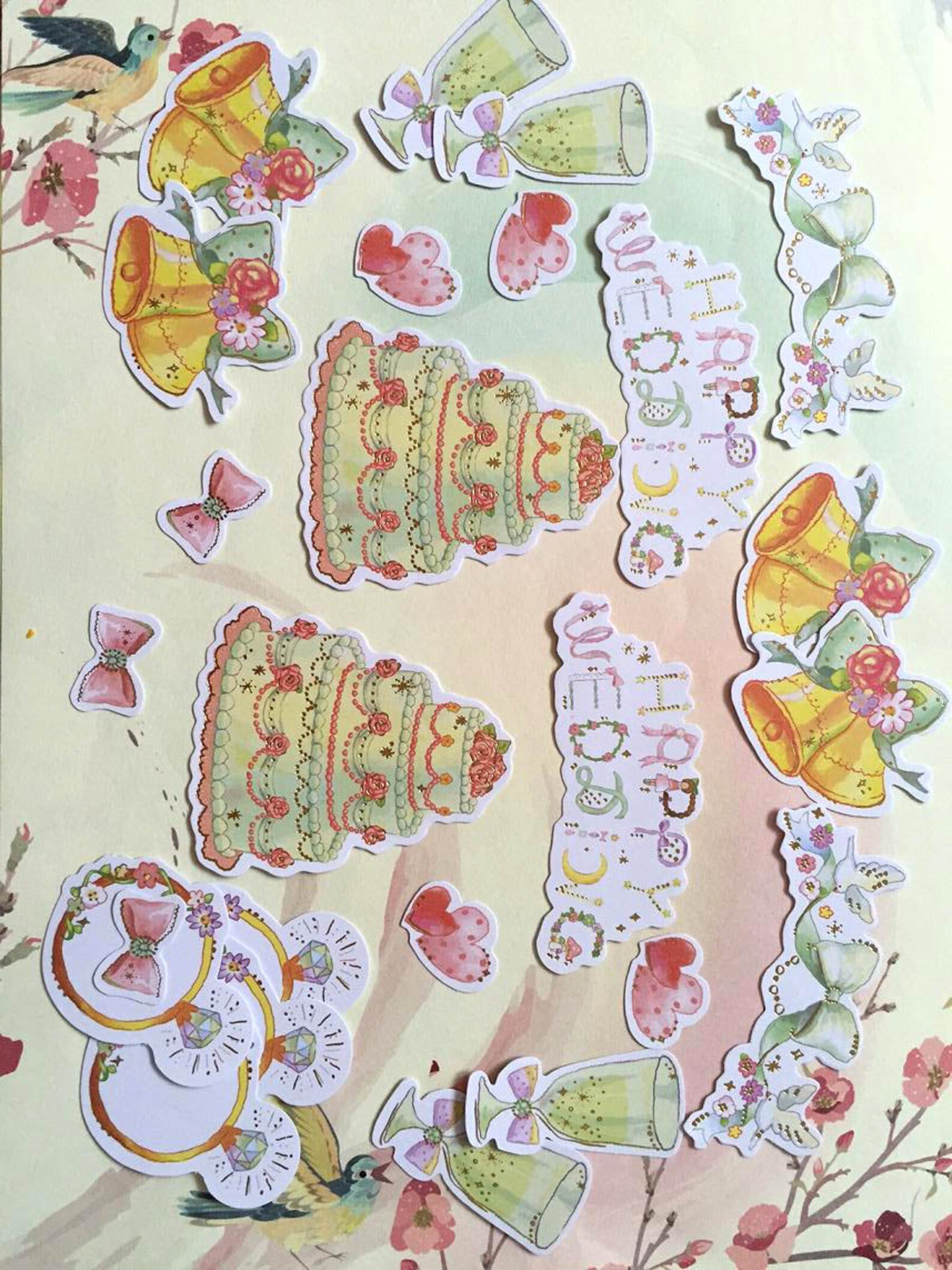Happy wedding sticker wedding diamond ring cake dove banner | Etsy