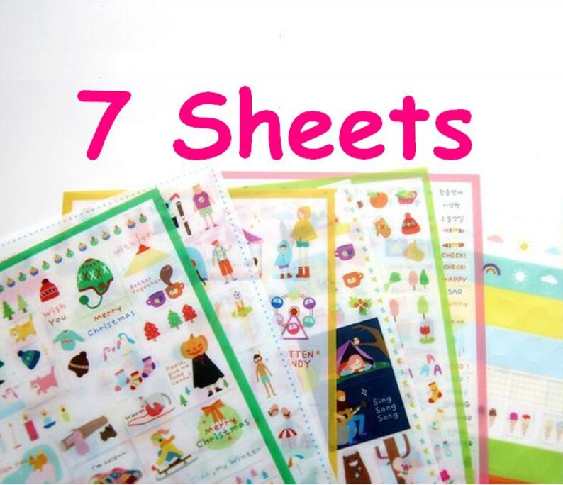 7 Sheets Daily Life Happy Icon Diary Sticker Cartoon Sticker | Etsy