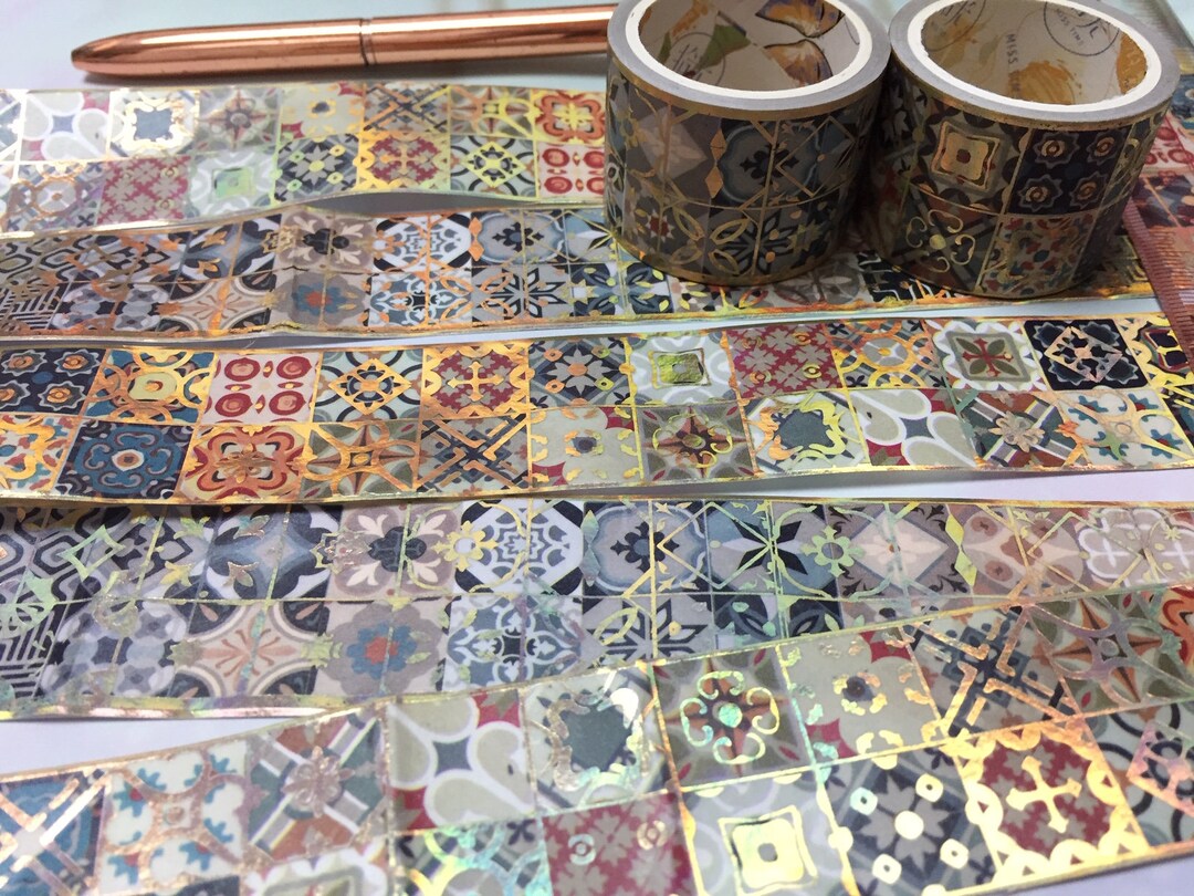 Gold Foiled Tile Washi Tape Royal Retro Boho Tile Sticker Vintage ...