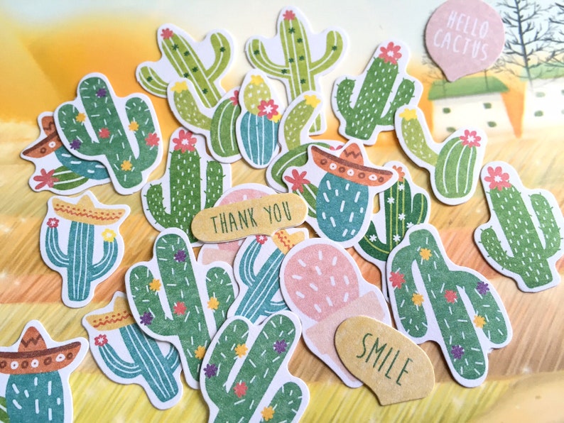 Cactus Plant Sticker Mini Potted Cactus Green Garden Paper Sticker Mini ...