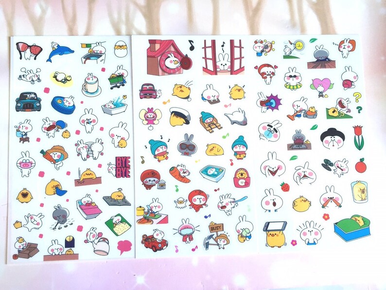 6 sheets cartoon rabbit sticker funny Character Adorable | Etsy