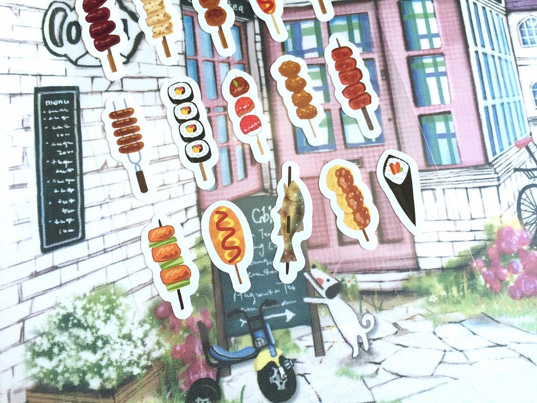 Street food sticker BBQ on a stick yummy food cute food snack | Etsy