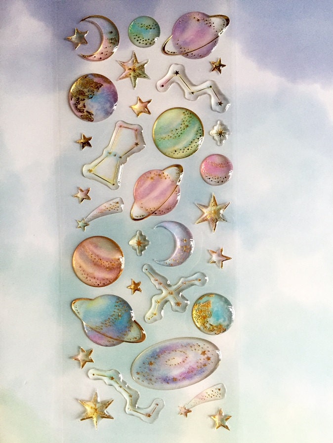 Outer Space Sticker Colorful Planets Galaxy World Sparkle Star - Etsy