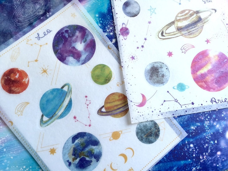 2 Sheets Solar System Planets Stickers Outer Space Moon Earth | Etsy