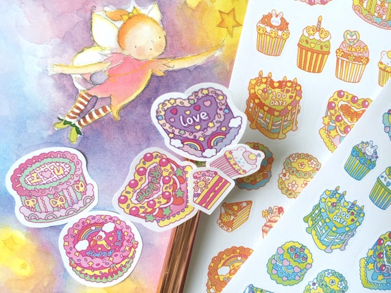 4 Sheets Mini Cake Cupcake Birthday Cake Sticker Colorful - Etsy