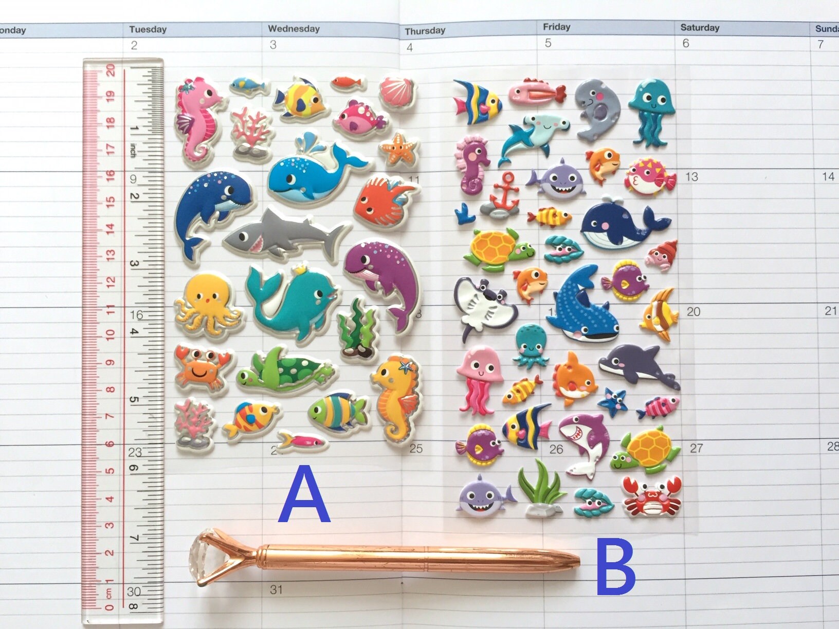 Cute Fish Sea World Sticker Colorful Underwater Rare Fish Jellyfish ...