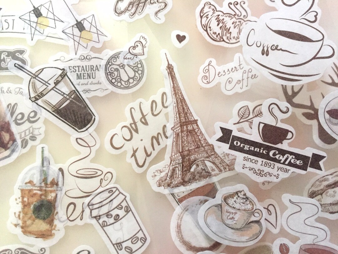 6 Sheets Coffee Breakfast Sticker Cartoon Cafe Wheat Bread Croissant ...