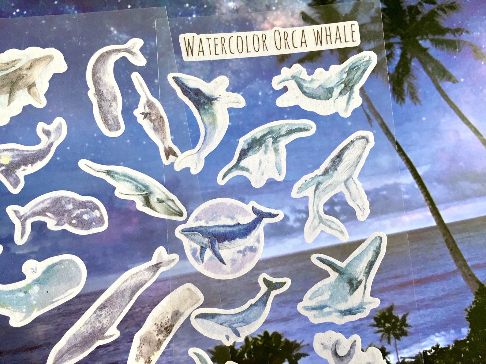 6 Sheets Blue Whale Theme Sticker 8 Sheets Ocean Background Sticker ...