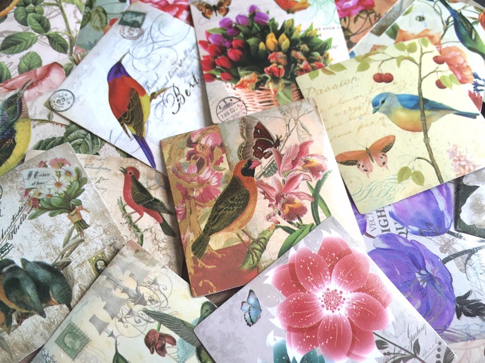 Retro Label Sticker 45 Sheets Old Fashioned Birds Antique Vintage Diary ...