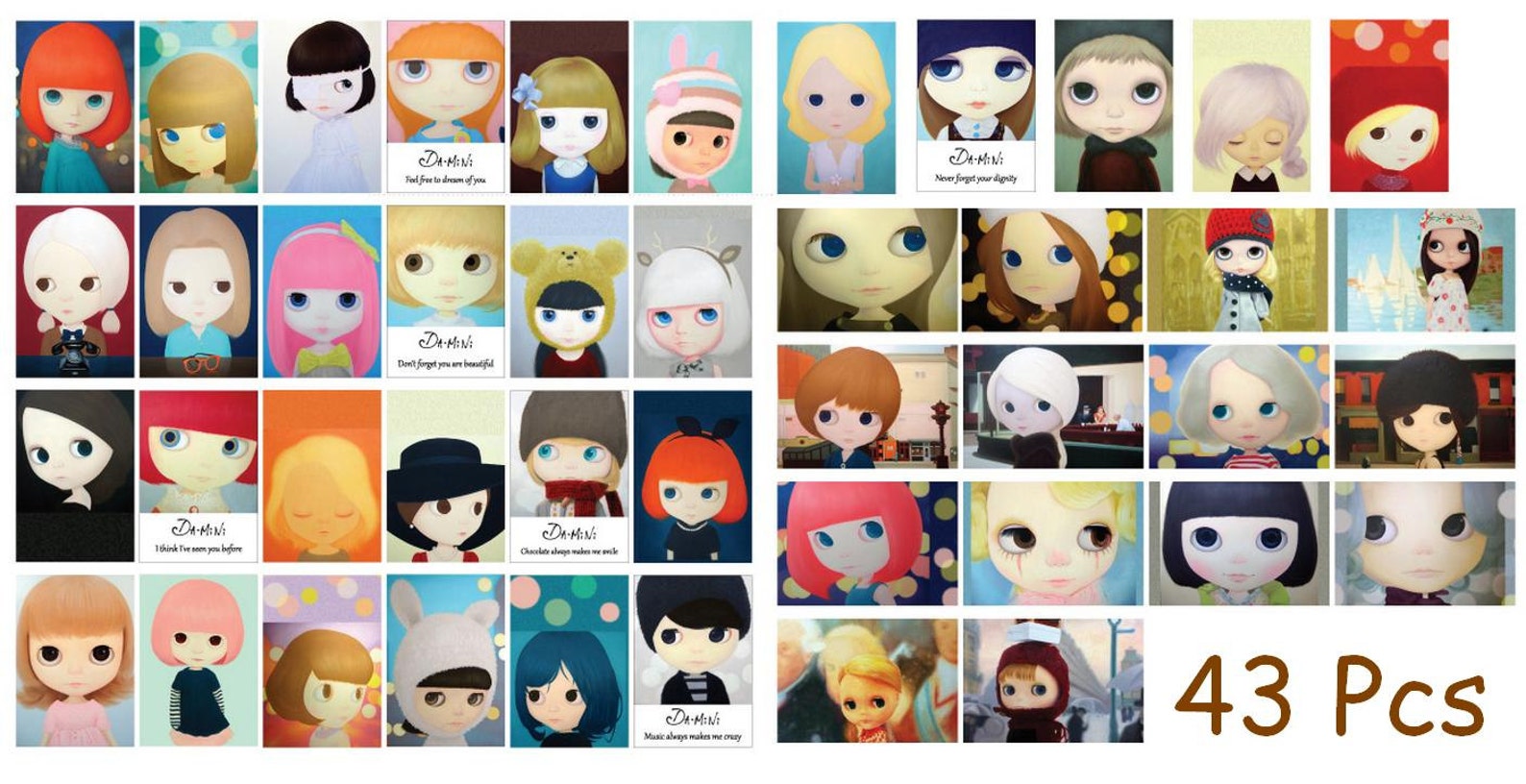 Cute Girl Sticker 43 Kawaii Dolly Sticker Lovely Cartoon Doll Big Eyes ...
