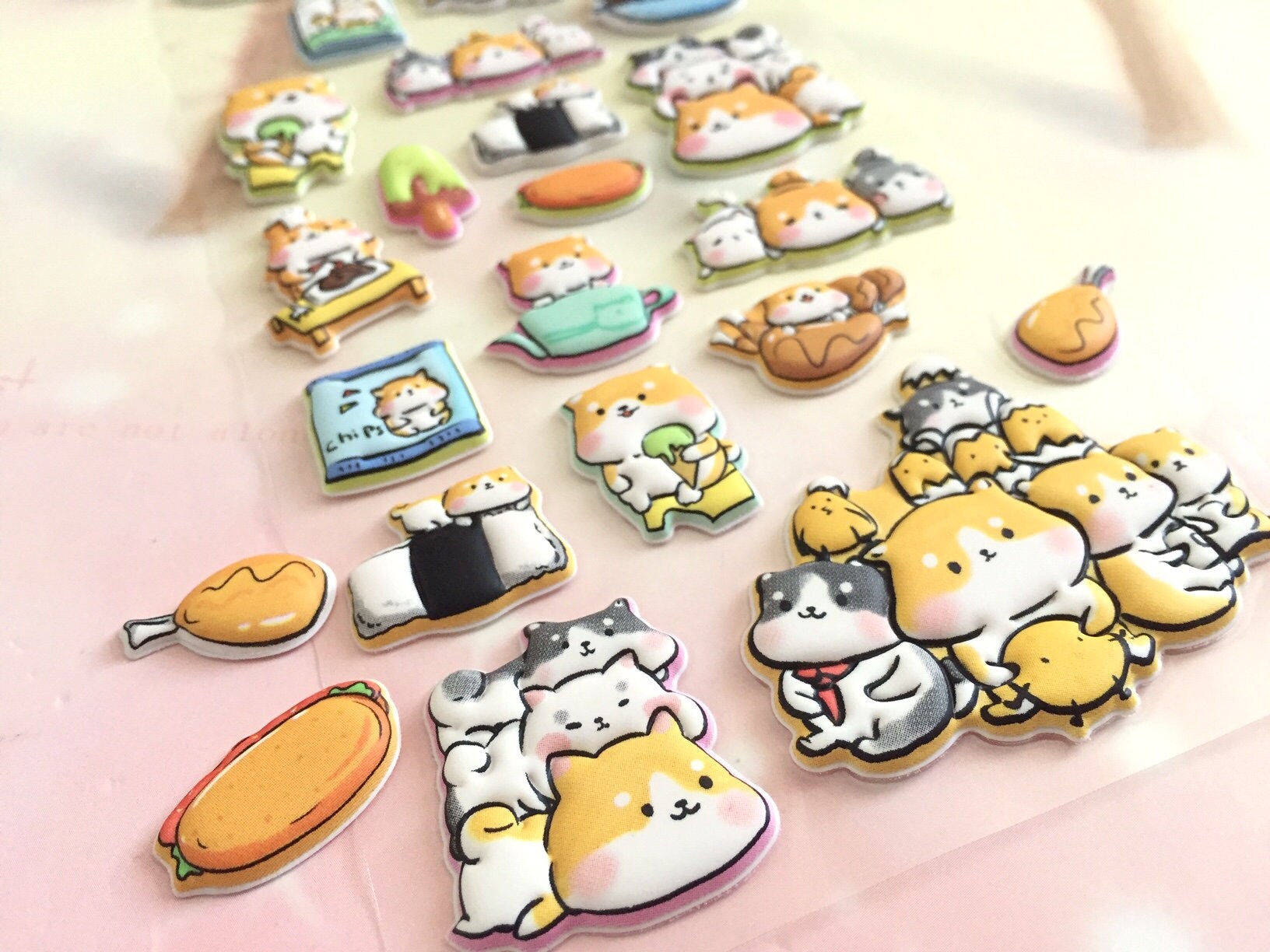 Japanese Cartoon Dog Puffy Sticker Super Cute Pet Dog Family Mini Akita ...