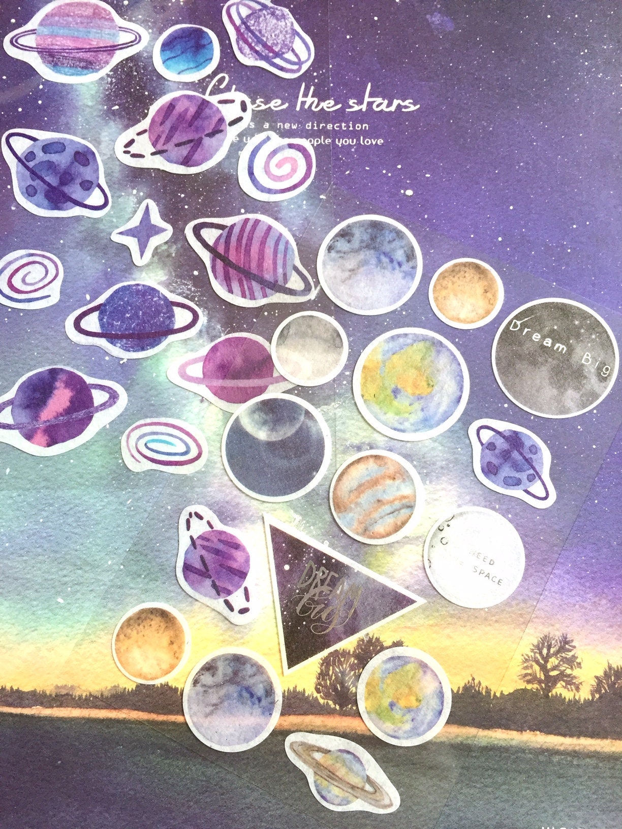 4 Dream Big Outer Space Planet Stickers Solar System Moon Earth Jupiter ...