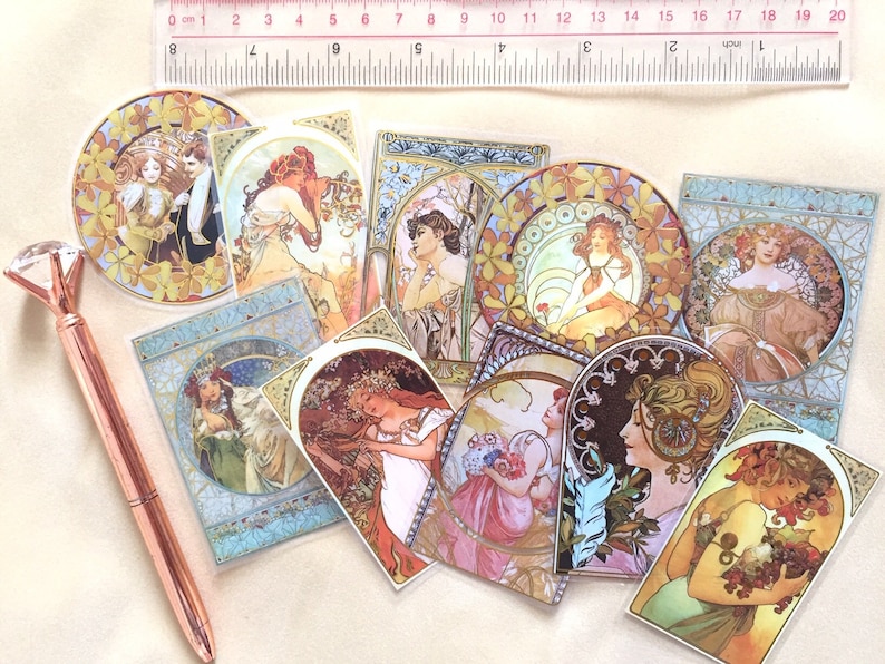 30 Alphonse Mucha Gold Foiled Stickers Mucha Art Collection Decals ...