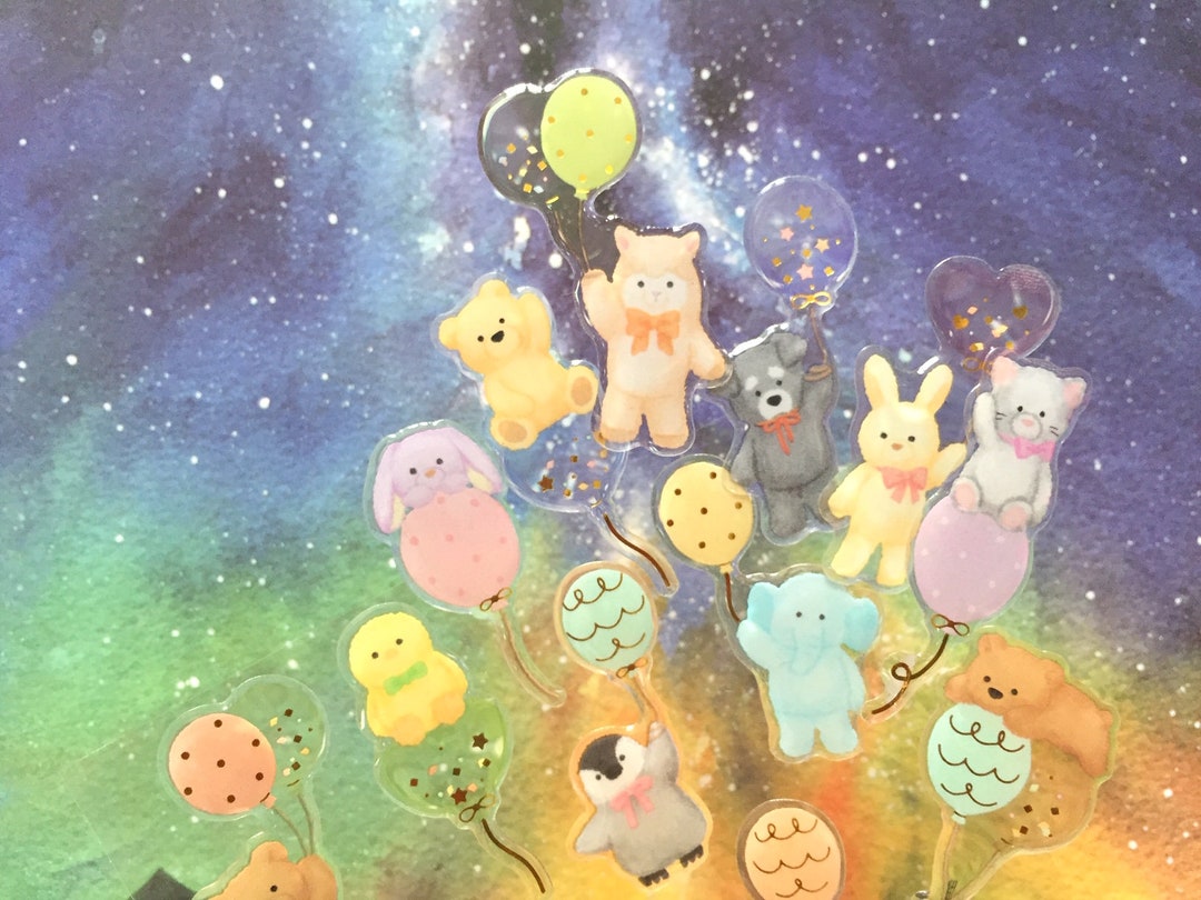 Cute Animal Holding Balloon Sticker Helium Balloon Flying on Sky ...