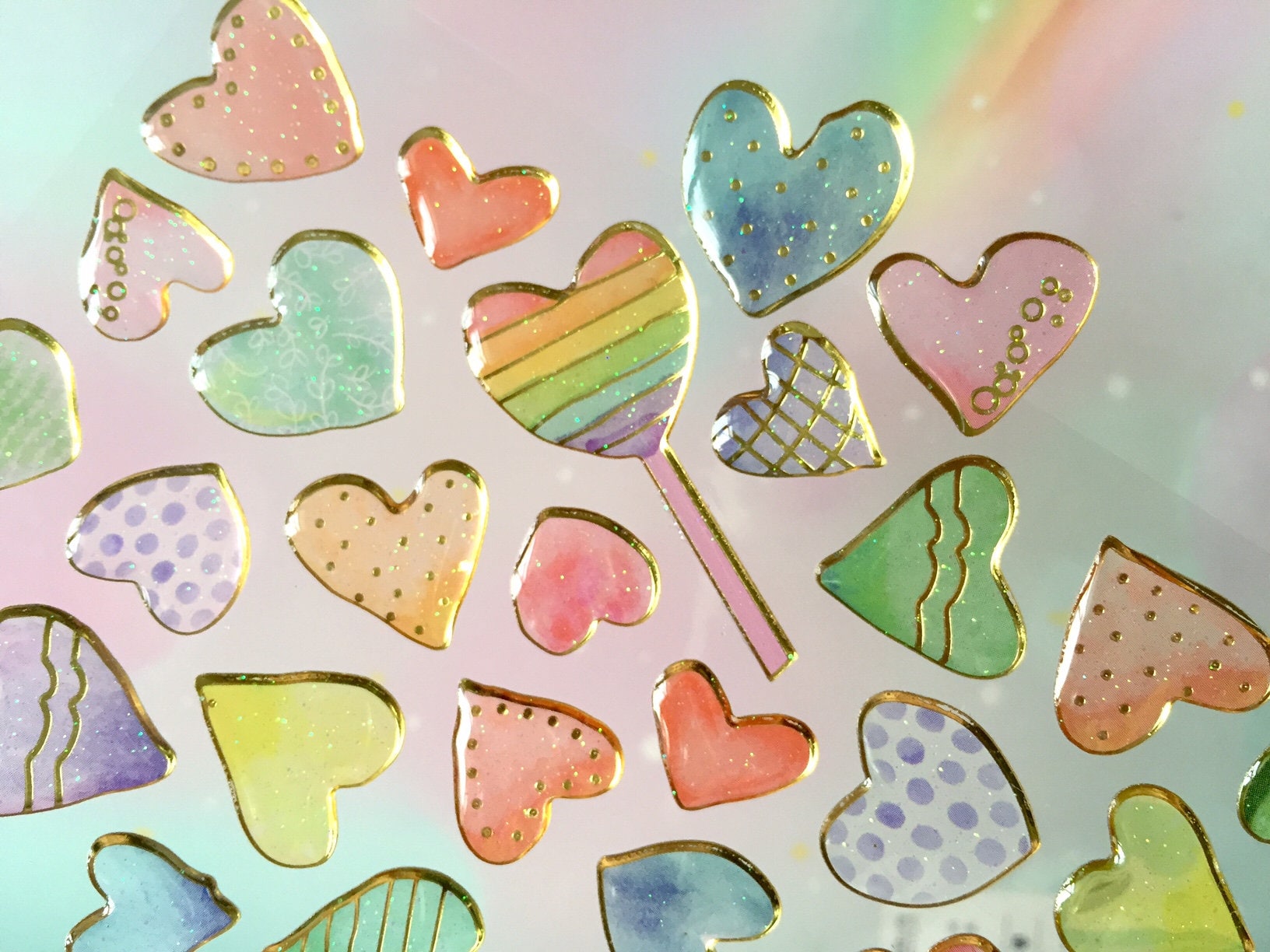 Fancy Heart Sticker Colorful Sweet Heart Pink Heart Epoxy Sticker Heart ...