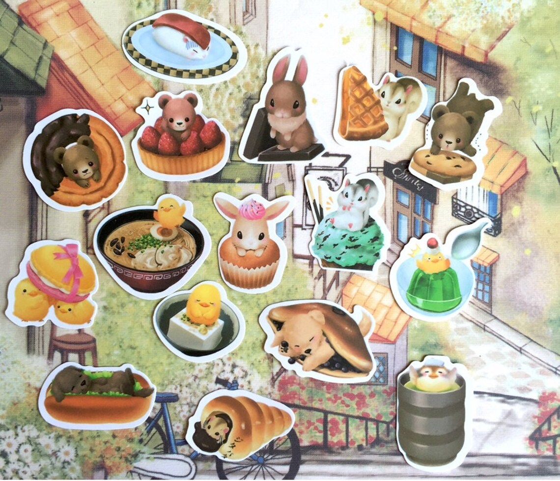 35 Cute Pet Animal Cute Food Sticker Rabbit Cat Adorable Pet - Etsy