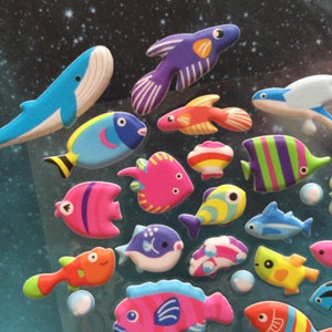 Mini Colorful Fish Puffy Sticker Cute Tropical Fish Rare Deep Blue Sea ...