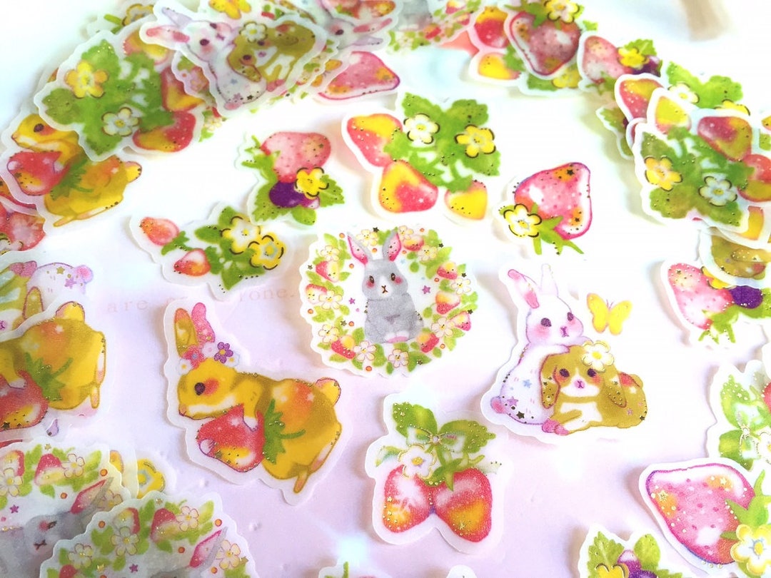 48 Strawberry Garden Rabbit Hare Sticker Super Cute Bunny Easter Rabbit ...